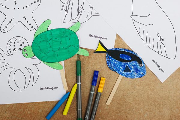 Sea Creature Stick Puppets - with Free Printable! - Little Fish